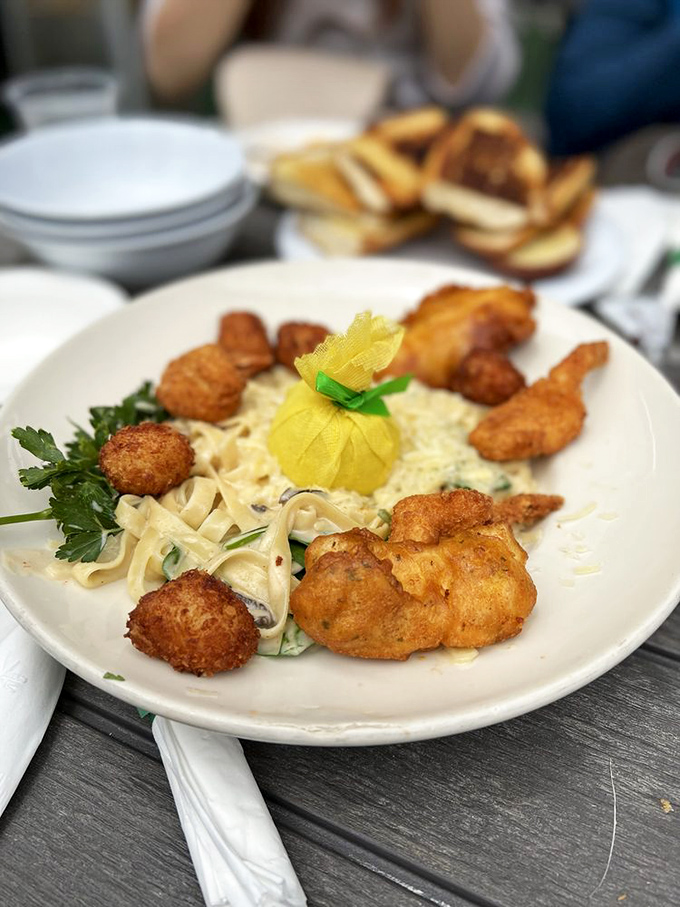 Seafood fettuccine that puts most Italian restaurants to shame – tender pasta cradling crispy bites of the sea in a sauce worth bottling and taking home.