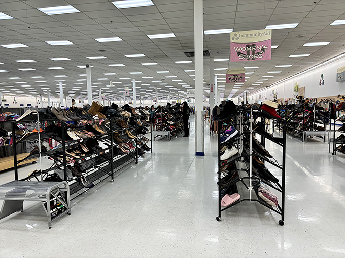 The shoe section stretches to the horizon, a footwear fantasyland where your next favorite pair is hiding in plain sight.