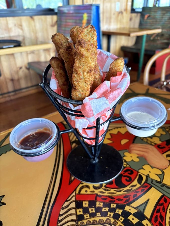 Fried pickles—where vinegary tang meets crispy coating in the appetizer equivalent of a perfect first date.
