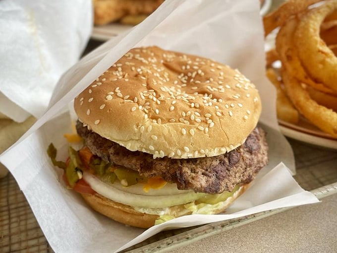 Not just a burger—a green chile revelation between buns that makes fast-food chains look like they're not even trying.