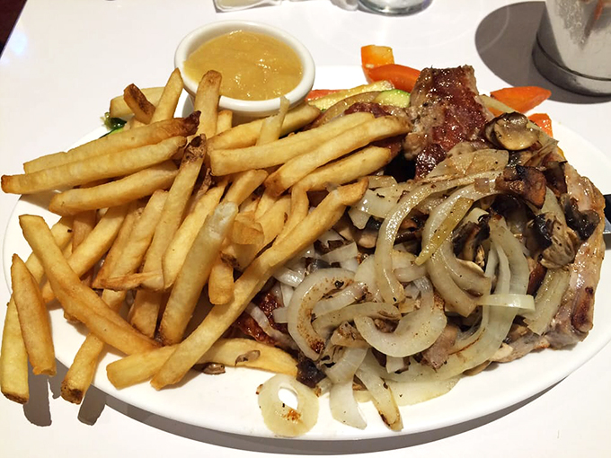 A plate that would make The Fonz snap his fingers in approval. Those fries aren't just crispy—they're supporting actors in a delicious drama.