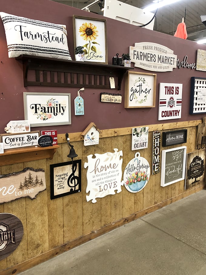 Farmhouse chic meets Midwest charm in these home décor displays. "Live, Laugh, Love" signs have never looked so temptingly purchasable.
