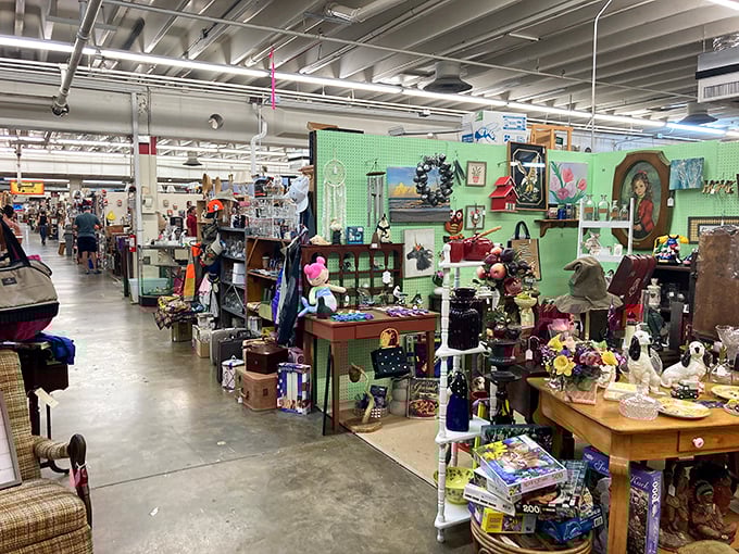 Every aisle tells a different story. Turn one corner for farmhouse chic, another for mid-century modern, and suddenly you're in Victorian England.