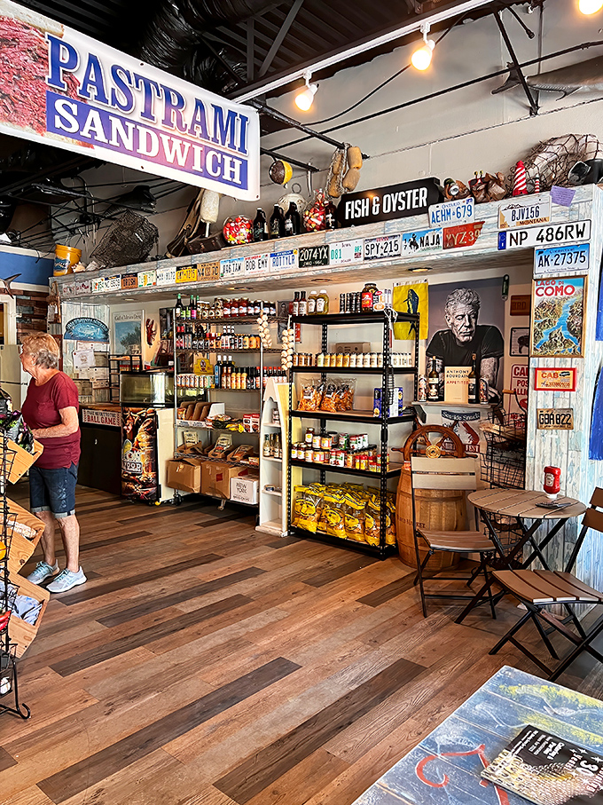 License plates and fishing memorabilia line the walls – not as calculated décor but as genuine artifacts from a life lived by the water. Authenticity you can't fake. 