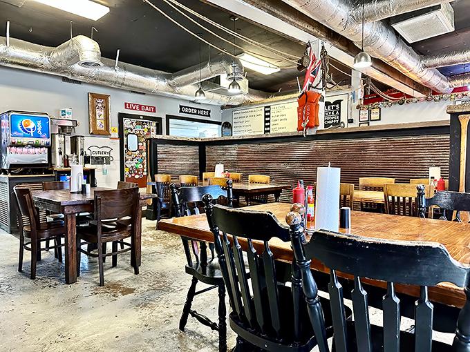Industrial-chic meets British pub in this no-nonsense dining room where the focus stays squarely where it belongs—on the food.