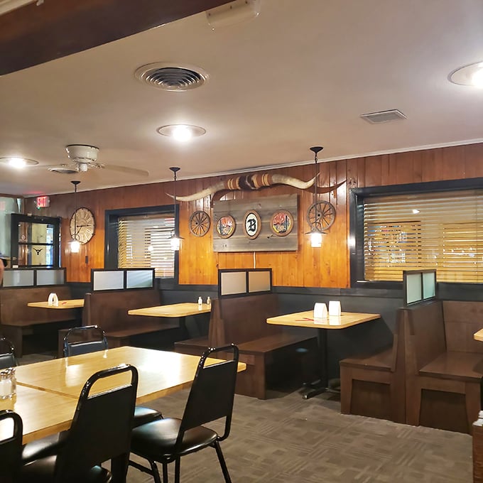 Wood paneling, comfortable booths, and just the right lighting—Bill's nails that elusive sweet spot between rustic charm and dining comfort.