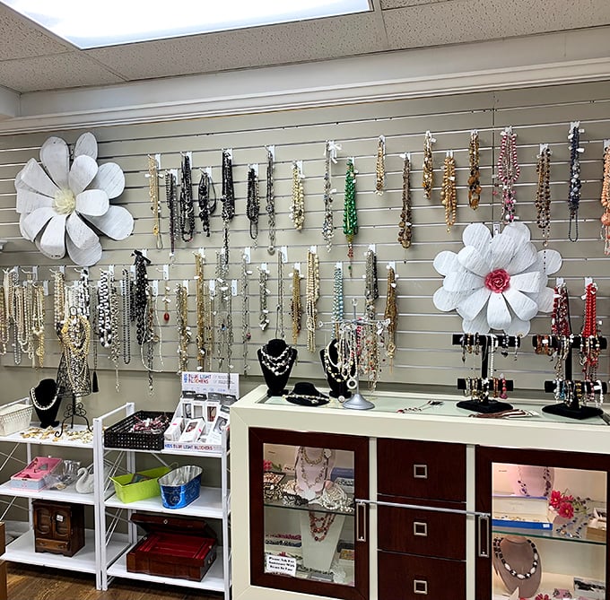 The jewelry counter: where costume meets class in a dazzling display that proves one person's "last season" is another's "timeless find."