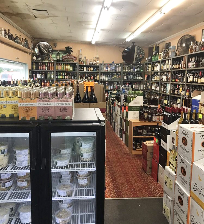The liquor aisle—where bourbon country meets convenience. A spirits selection that would make your grandfather nod in approval.