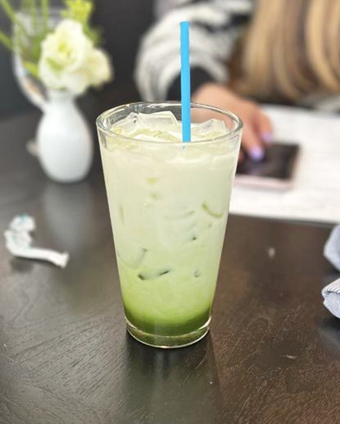 This matcha latte isn't just a drink, it's a moment of zen in a glass—grassy, sweet, and as calming as a spa day.