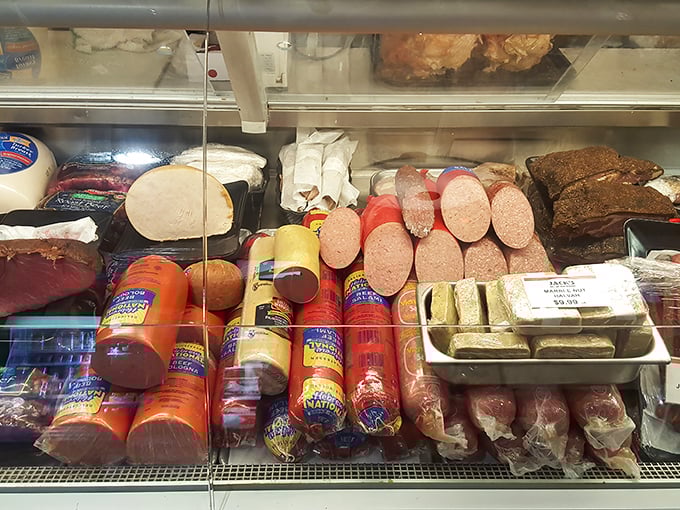 The deli case—where meat dreams are born and diet plans go to die. Worth every moment of guilt that follows.