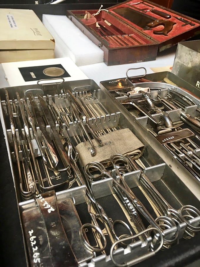 A toolkit that would make any home improvement enthusiast nervous – surgical instruments arranged with the precision of a Michelin-starred kitchen.