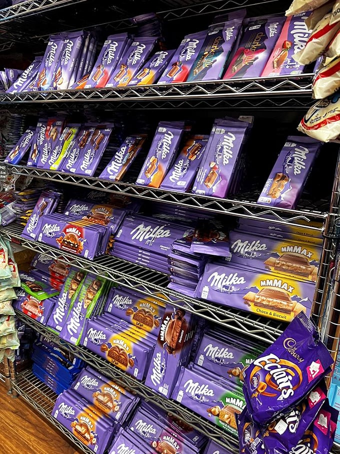 The purple kingdom of Milka chocolate bars, where European sophistication meets American sweet tooth in a delicious cultural exchange program.