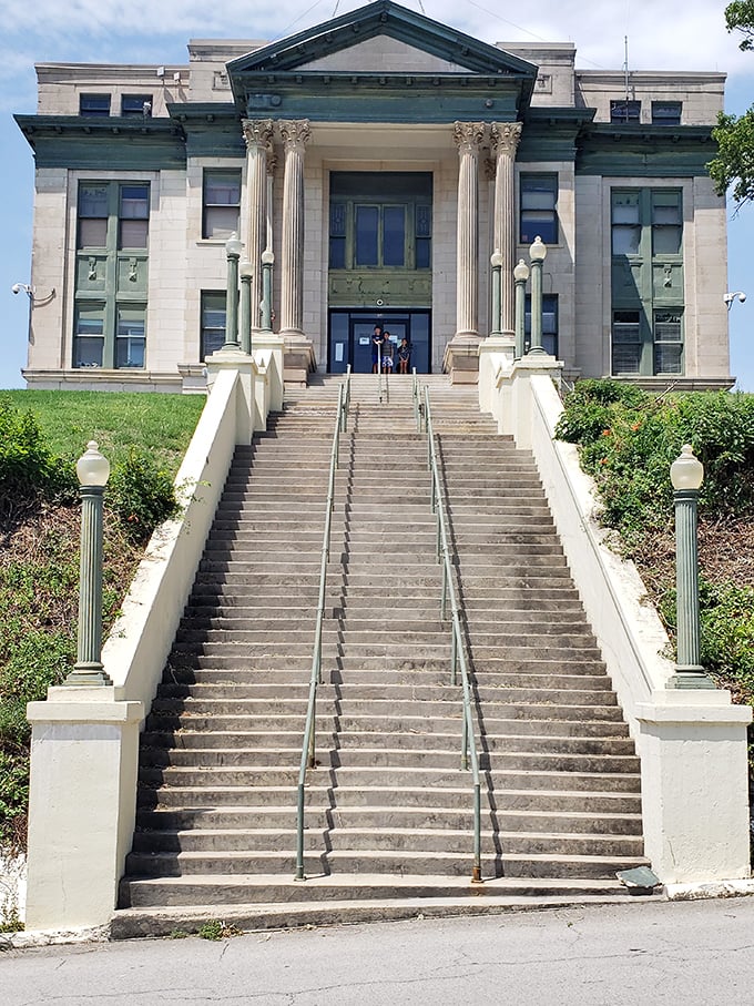 Grand staircases weren't just for Scarlett O'Hara—Pawhuska's courthouse steps make everyday citizens feel like they're in a civic epic.
