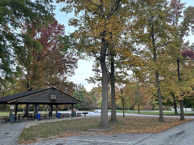 The picnic pavilion offers a practical break from castle exploring—though I doubt King Arthur ever enjoyed lunch quite this way.