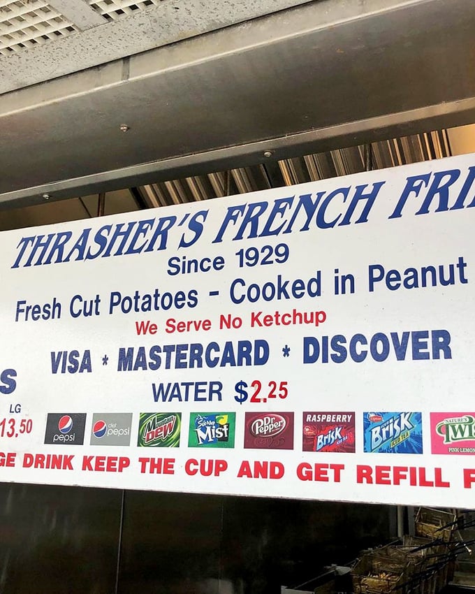 The "We Serve No Ketchup" warning isn't a quirky gimmick—it's a confidence statement. These fries need no sugary disguise.