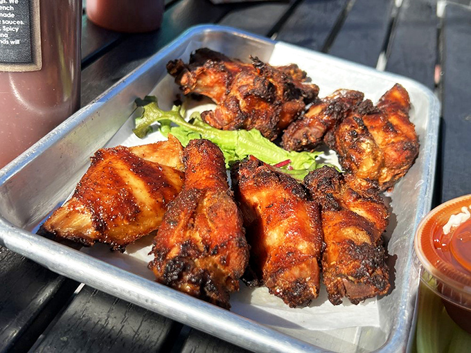 Smoked wings with a bark that would make BBQ pitmasters weep with joy. These aren't just wings—they're smoky, sticky masterpieces of backwoods culinary art.