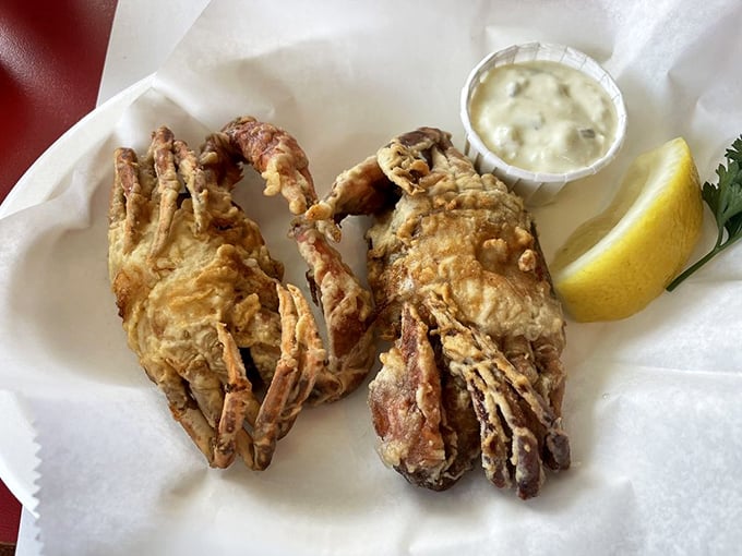 Soft shell crab fried to golden perfection—nature's most generous gift to seafood lovers who don't mind getting their hands dirty.