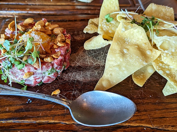 Steak tartare that's dressed better than most people at the Oscars, with crispy chips standing by for the perfect delivery system.
