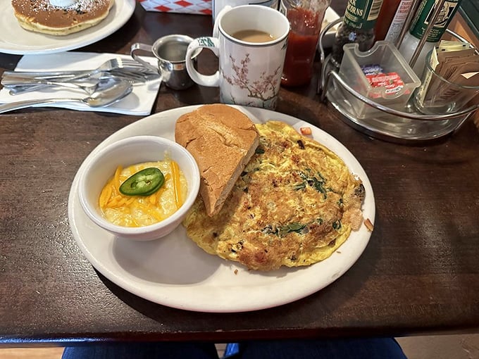 A frittata that proves vegetables can be the life of the breakfast party. That side of grits isn't just a sidekick—it's a co-star.