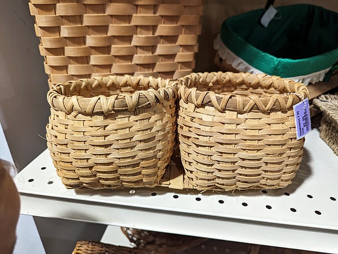 Handcrafted baskets showcase the artisanal finds that occasionally appear. These aren't mass-produced items—they carry the imprint of skilled hands and tradition.