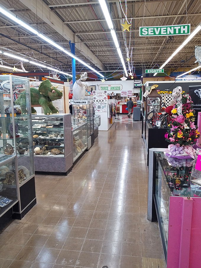 Street signs hanging from the ceiling help navigate this retail labyrinth, where "Seventh" and "Eighth" avenues lead to undiscovered wonders.