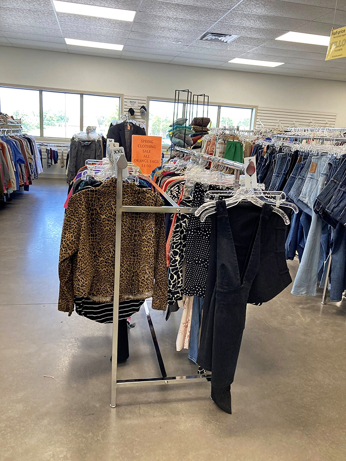 Fashion archaeology at its finest—each rack a timeline of trends where leopard print proves it never truly disappeared.