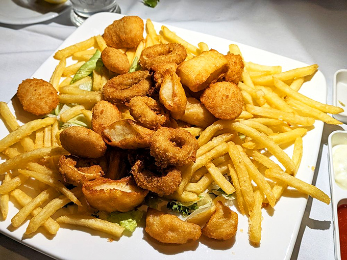 Golden-fried shrimp and crispy fries – sometimes the simplest pleasures are the most satisfying, especially when executed with this level of respect.