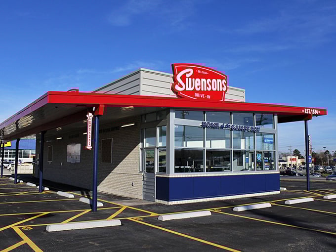 The modern Swensons building maintains its mid-century charm, a temple of burger worship that refuses to bow to passing food trends.