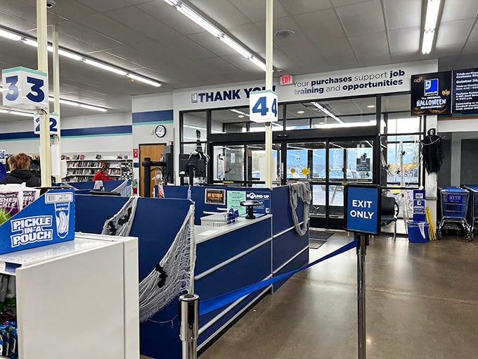 The final frontier of your treasure hunt journey. Signs remind shoppers that purchases support job training—retail with heart in the heart of Eau Claire.