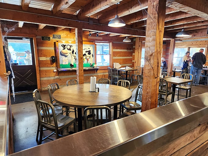 The dining room feels like the living room of that cool mountain relative who always has something delicious cooking.