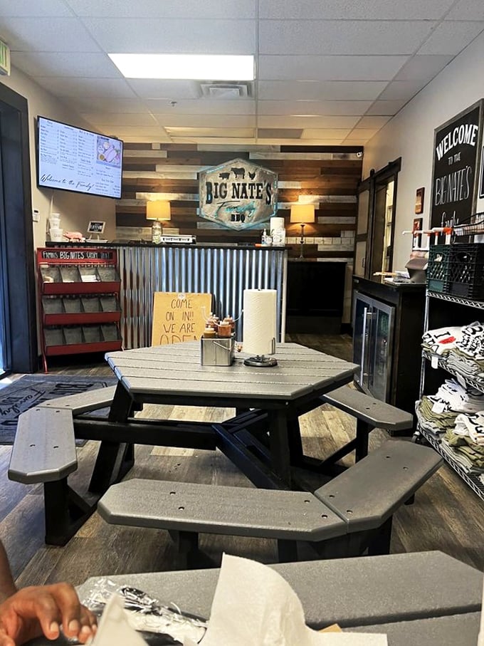 The ordering counter with its corrugated metal front – barbecue's version of mission control, where smoke-infused dreams come true.
