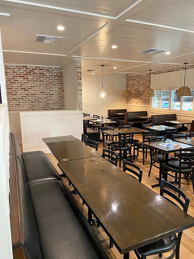 Exposed brick walls and comfortable seating create the perfect backdrop for that "I can't believe we found this place" conversation with friends.