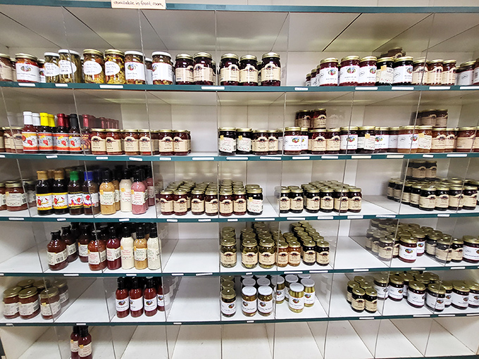 Shelves lined with homemade jams and jellies—edible souvenirs that let you bring a taste of Lancaster County to your breakfast table.