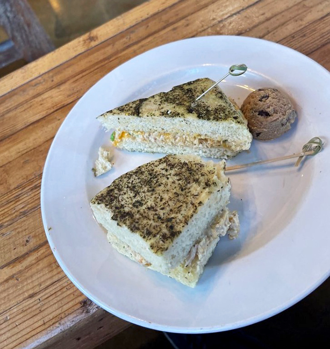 This tuna melt has achieved what politicians can't—bringing opposing flavors together in perfect harmony with a cookie peacekeeper standing by.