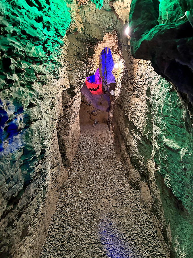 The narrow passage glows with alien hues, making you feel like you've stumbled onto the set of "Close Encounters."