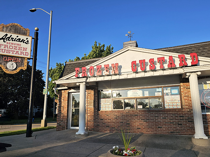 Adrian's temple-like facade with its stately columns suggests what Wisconsinites have known all along—frozen custard is sacred business.