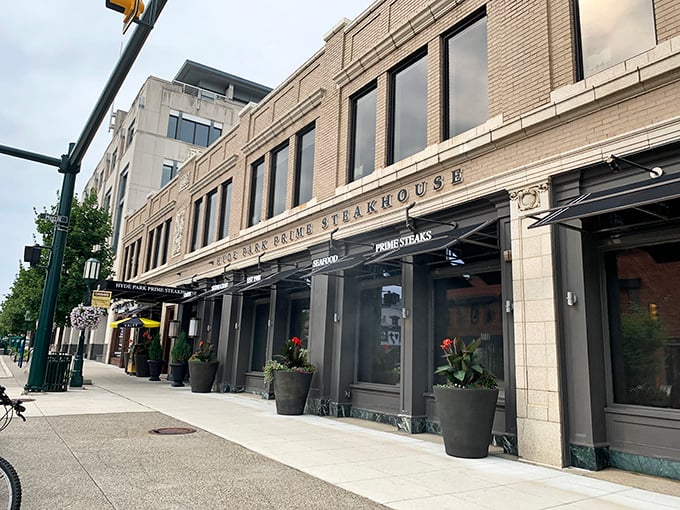 Hyde Park's sophisticated storefront fits perfectly into Birmingham's upscale streetscape. Luxury awaits inside!