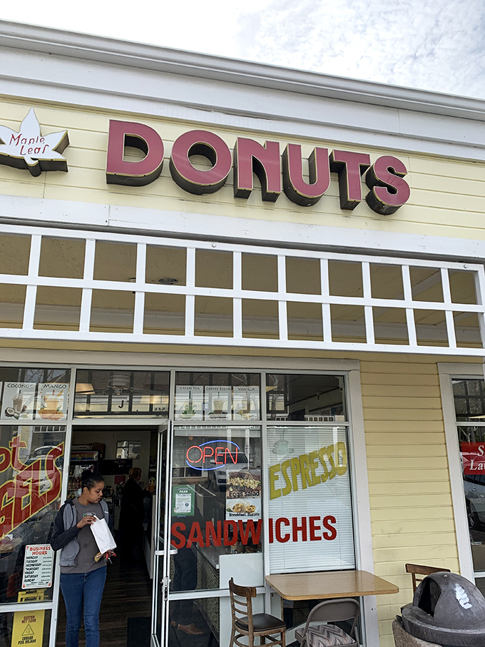 Maple Leaf's sunny yellow exterior brightens any morning – much like the donuts waiting inside.