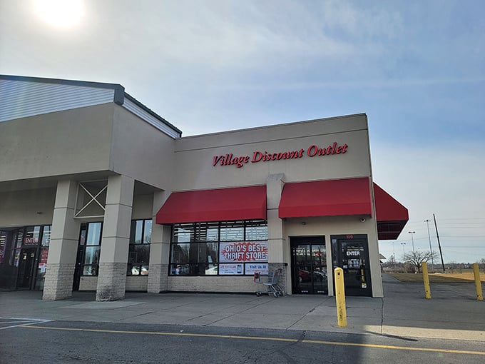 Another Village Discount location beckons with its signature red lettering—a siren song for the thrift-obsessed.