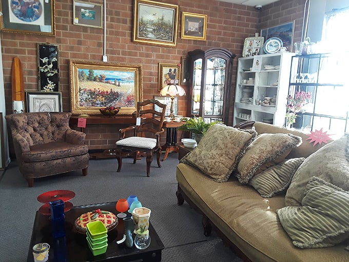 The cozy interior setup proves that quality furniture and home decor don't require department store prices or attitudes.