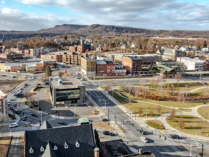 Blue skies and budget-friendly living—Meriden's downtown has everything you need without unnecessary frills.
