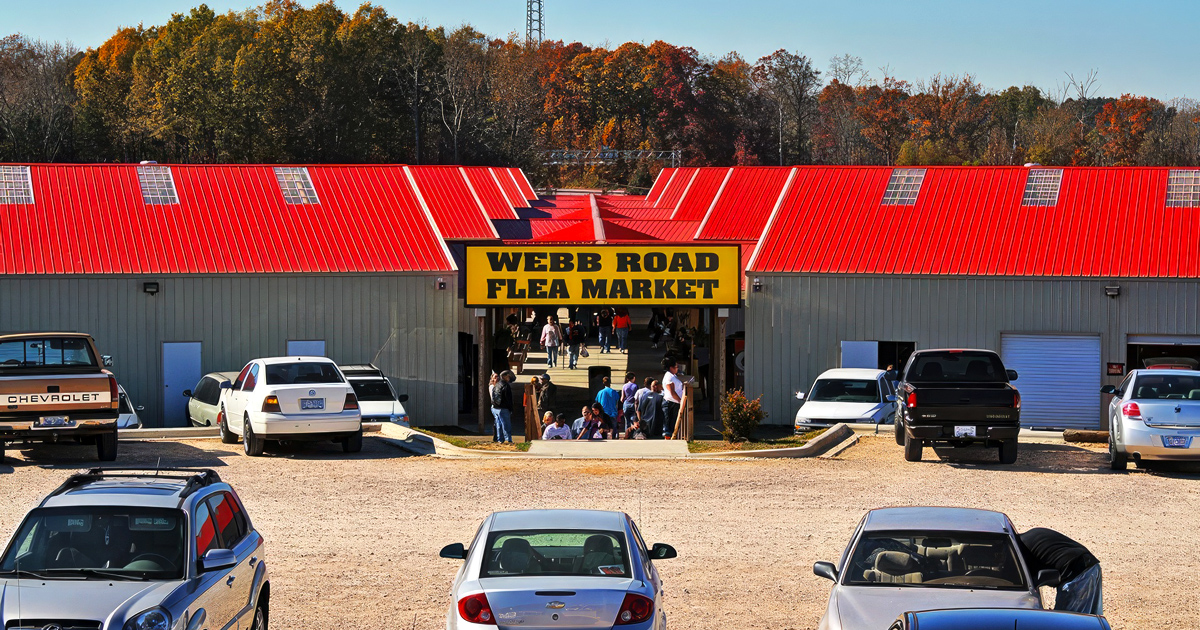 From above, the market's impressive scale becomes clear—a red-roofed kingdom of commerce surrounded by North Carolina countryside, drawing visitors from miles around.