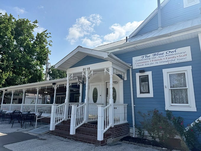 This charming blue clapboard building might look unassuming, but inside awaits a Missouri culinary institution that's worth every mile of your journey.