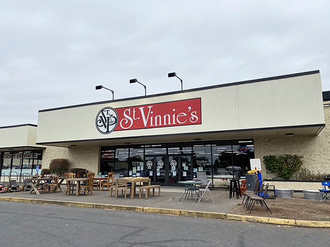 The unassuming storefront that houses Eugene's greatest treasure hunt. Behind that iconic red sign lies a wonderland of possibilities waiting to be discovered.