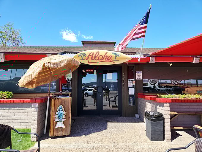 The thatched entryway and surfboards announce "Aloha!" before you even step inside. Desert meets island vibes in this Phoenix breakfast oasis.