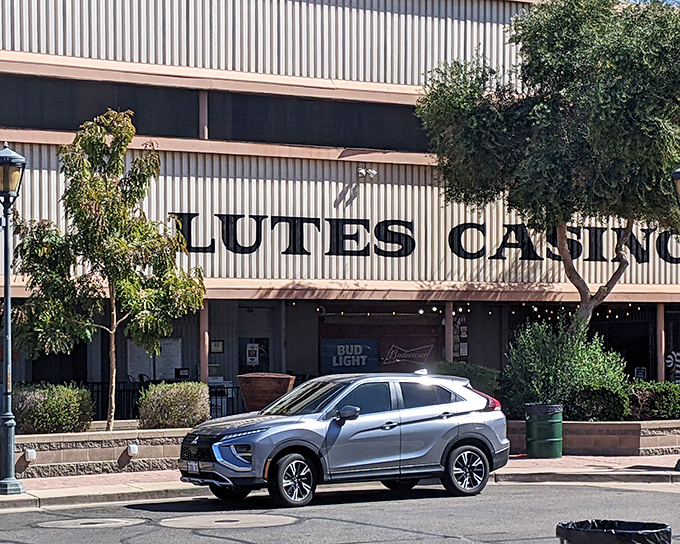The unassuming exterior of Lutes Casino stands like a desert mirage in downtown Yuma, promising culinary adventures behind its vintage façade.