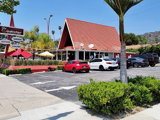 That iconic A-frame with its cherry-red roof isn't just eye-catching architecture—it's a beacon of sandwich salvation in Eagle Rock's culinary landscape.