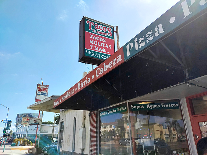 The unassuming exterior of Tacos El Panson speaks volumes – the best Mexican spots often hide behind modest signage and simple storefronts.