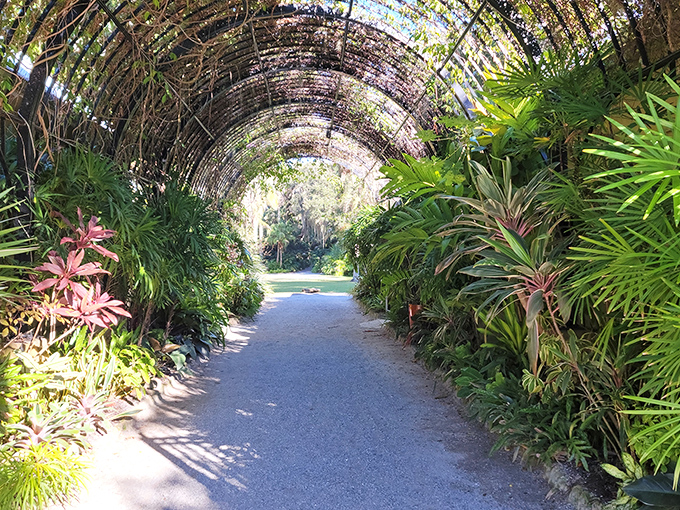 Woven wooden archways create a magical portal through the garden. Nature's version of "You must be this whimsical to enter."
