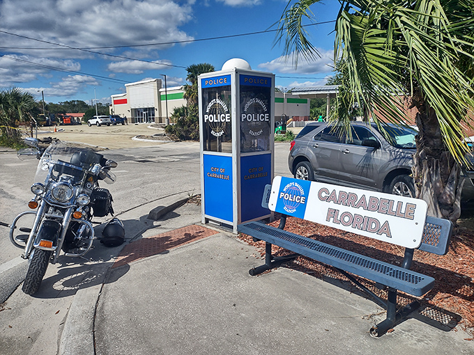 Behold the mighty fortress of justice - a phone booth that decided law enforcement was its calling.
